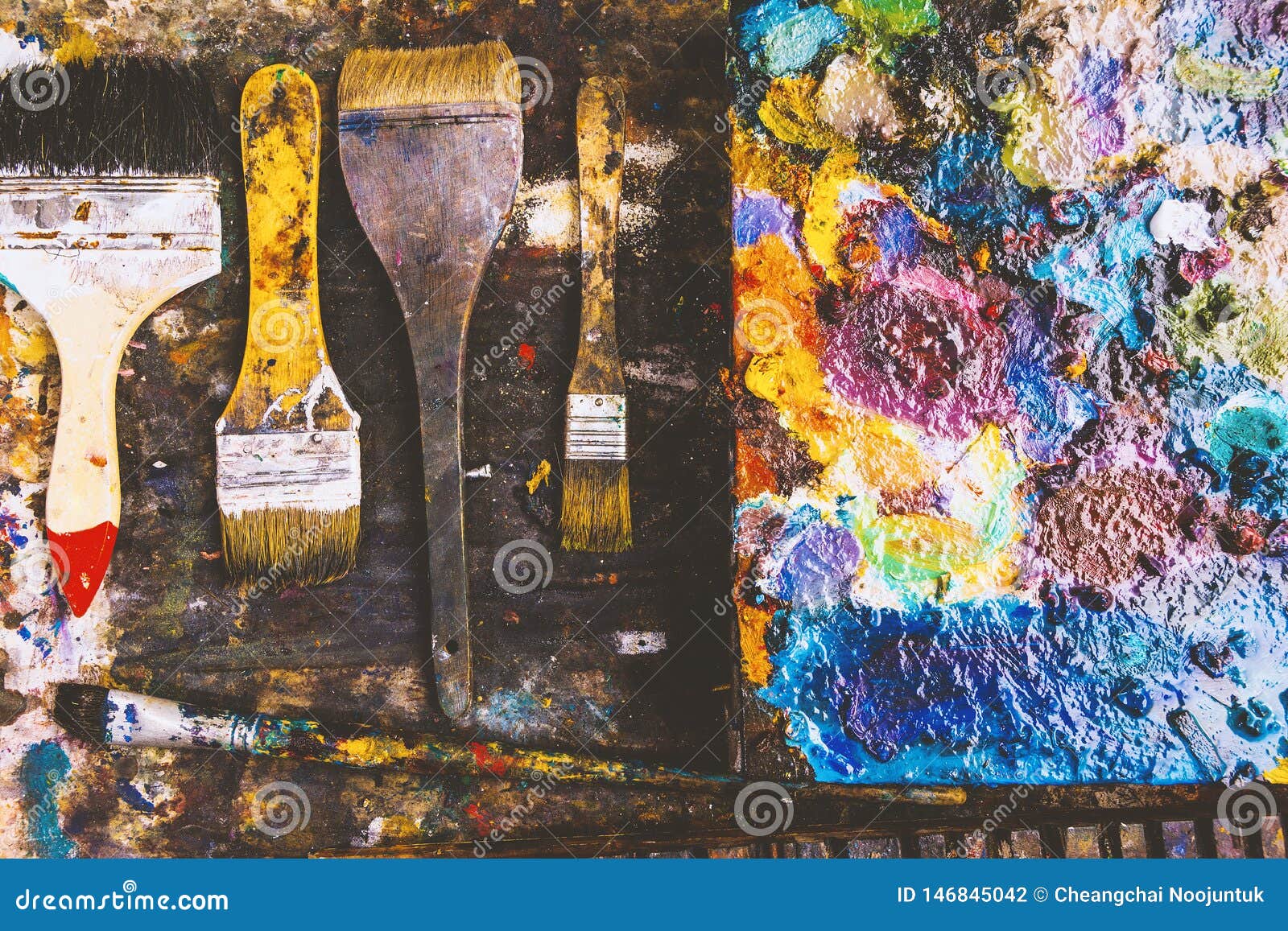 Color Fragments Stained on Paper Sheets from Art and Paint Brushes ...