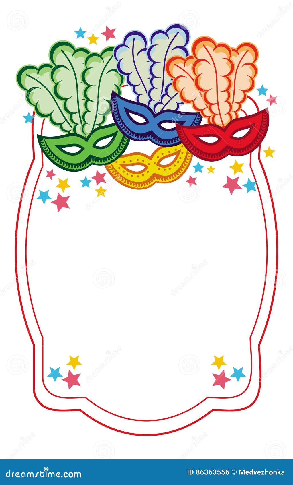 Color Frame with Carnival Masks. Raster Clip Art. Stock Illustration ...