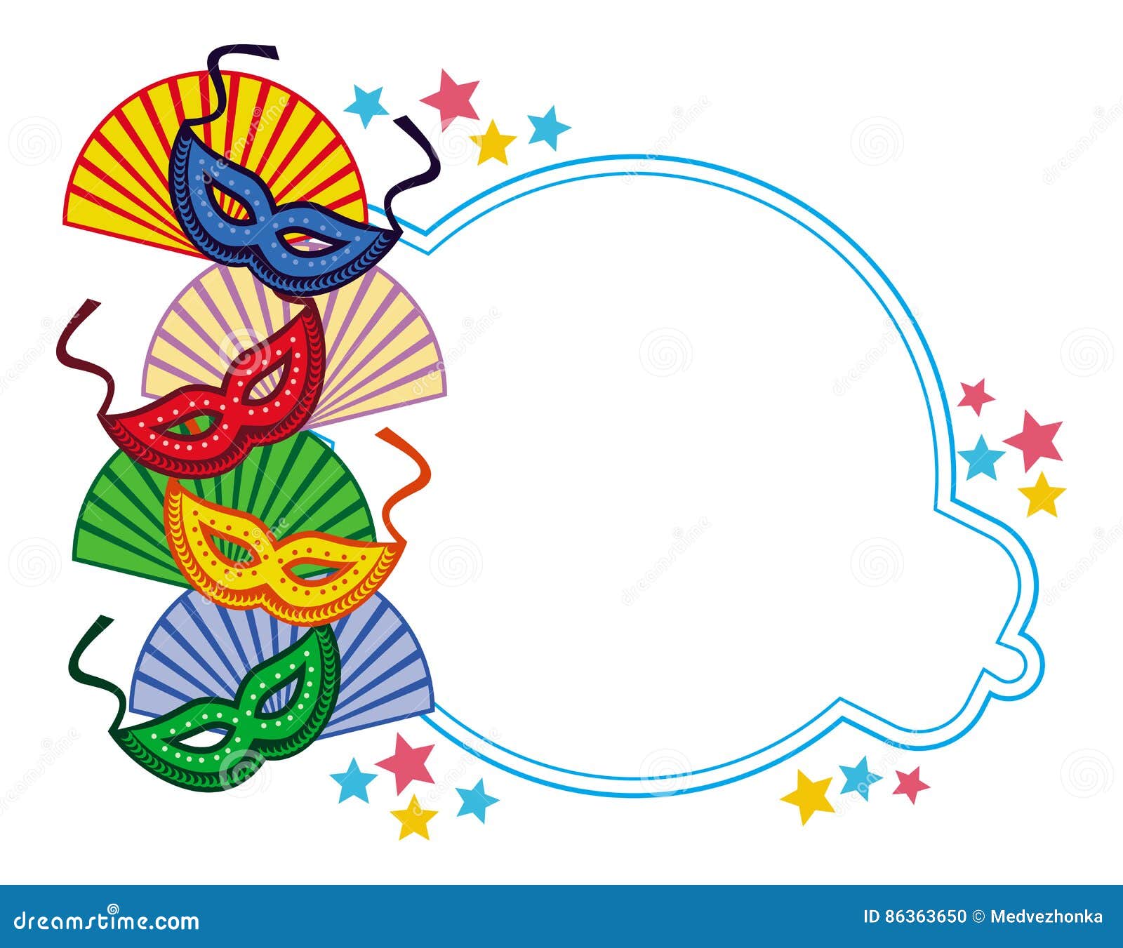 Color Frame with Carnival Masks. Raster Clip Art. Stock Illustration ...
