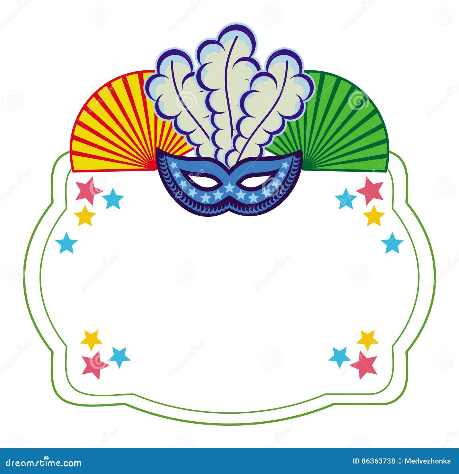 Color Frame with Carnival Masks. Raster Clip Art. Stock Illustration ...