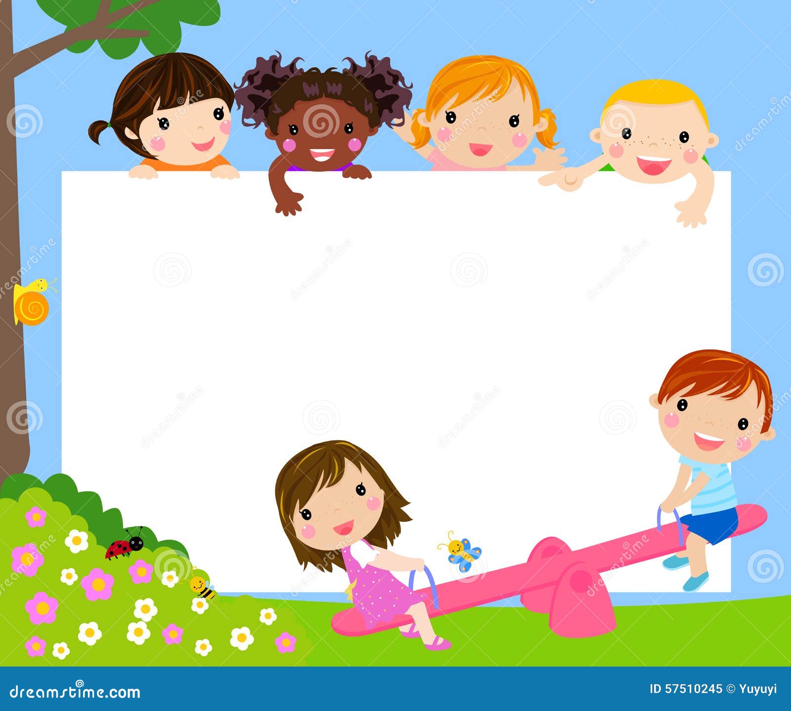 Color Frame with Group of Kids Stock Vector - Illustration of cute ...