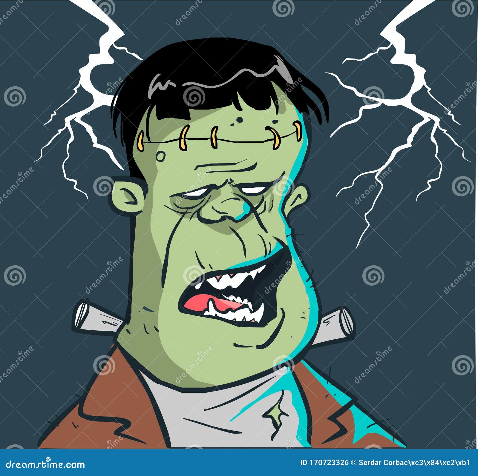 Frankenstein`s Head Emoticon. Doodle Icon Image Cartoon Vector ...