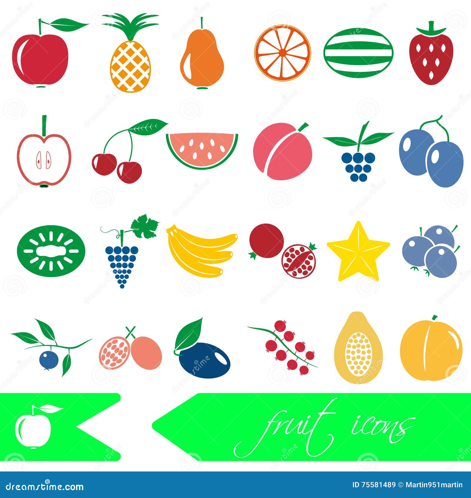Set Of Color Fruit Icons And Berry Icons Cartoon Vector | CartoonDealer ...