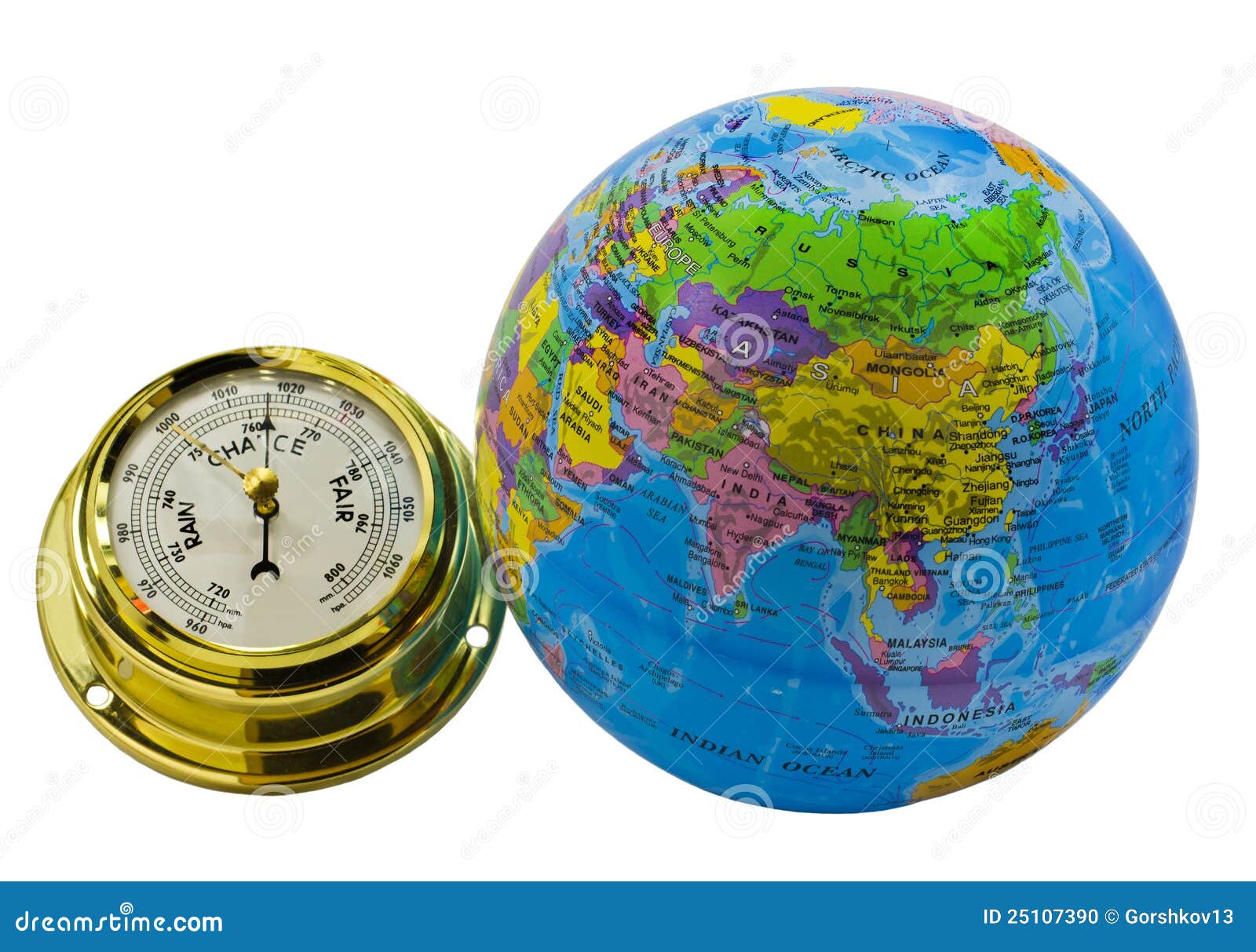 Color Globe And Barometer Isolated On White Stock Photo - Image of blue ...