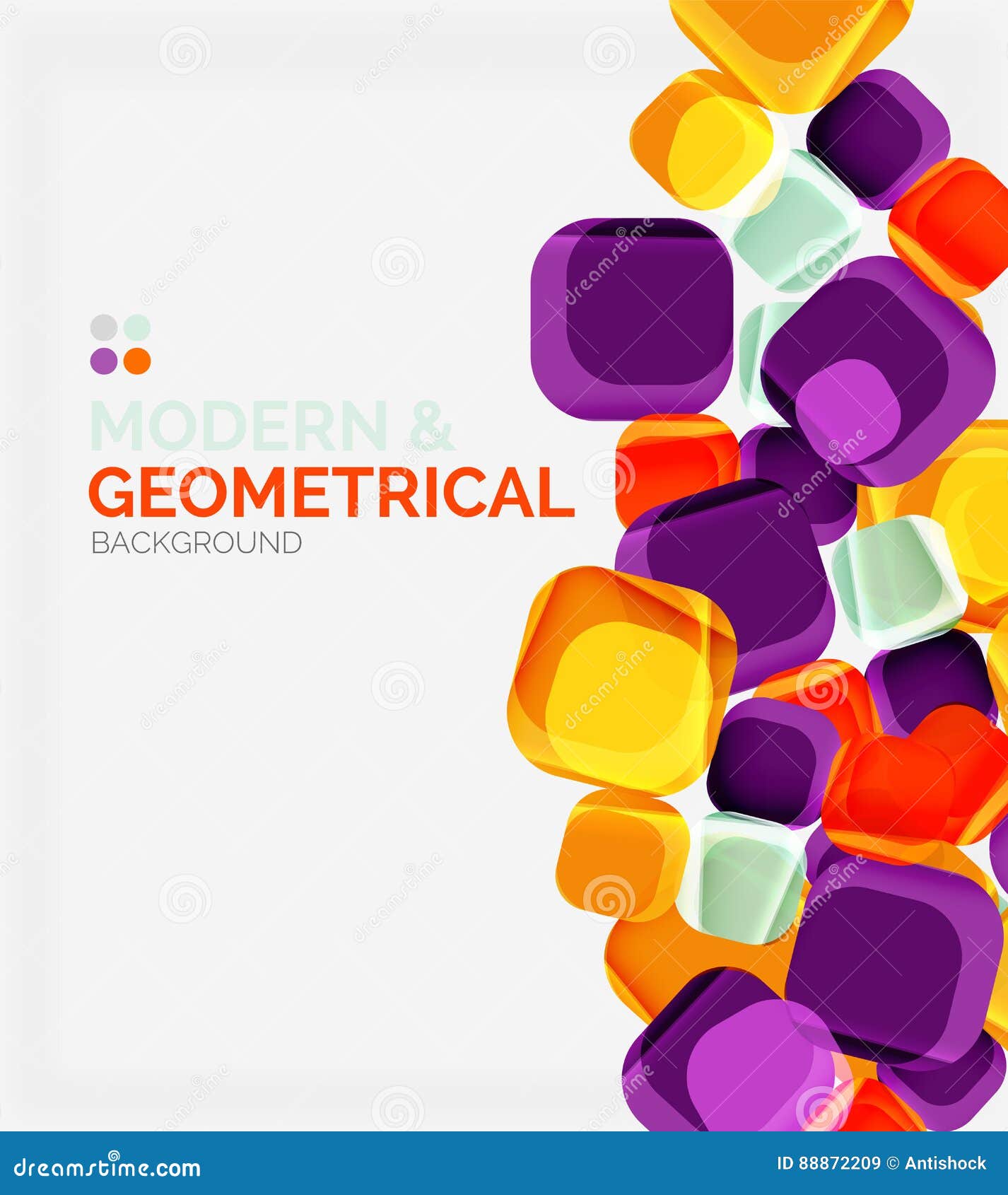 Color Glossy Squares with Round Angles, Composition with Sample Text ...