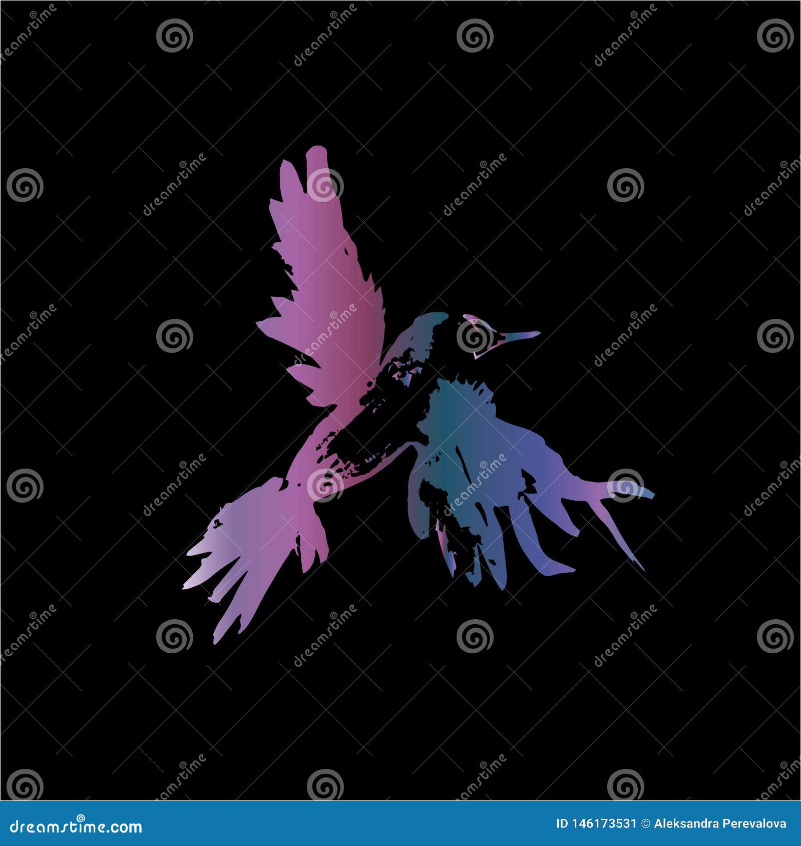 Color Gradient Illustration of a Flying Bird. Magpie or Crow, Made in ...