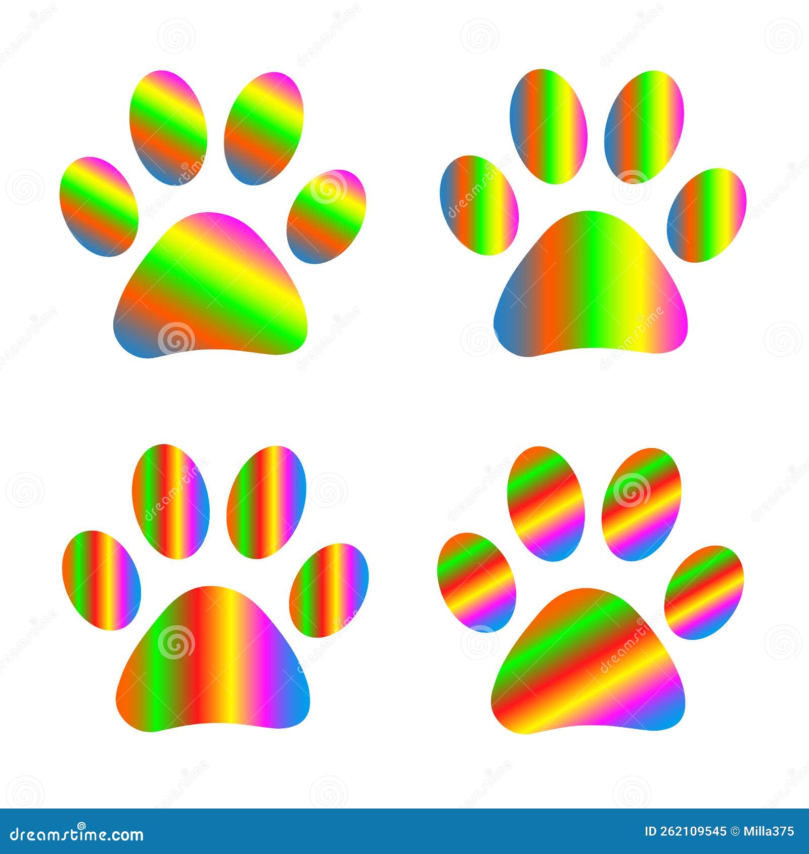 Multicolored Gradient Design Paws Animals Icons Set Stock Vector ...