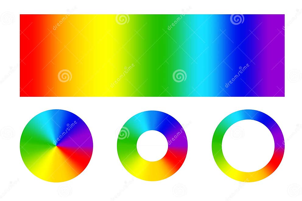 Color Gradient Set. Rainbow Spectrum Bar and Circular Gradients. Vector ...