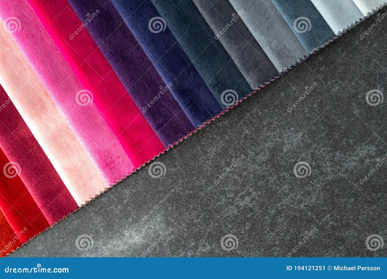 Color Gradients of Velvet Samples on Fabric Swatch Placed on a Dark ...
