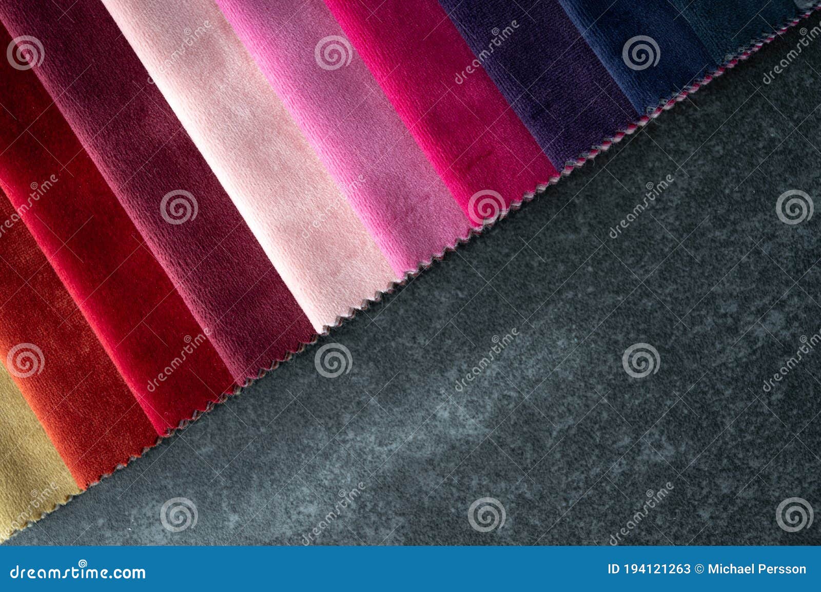 Color Gradients of Velvet Samples on Fabric Swatch Placed on a Dark ...