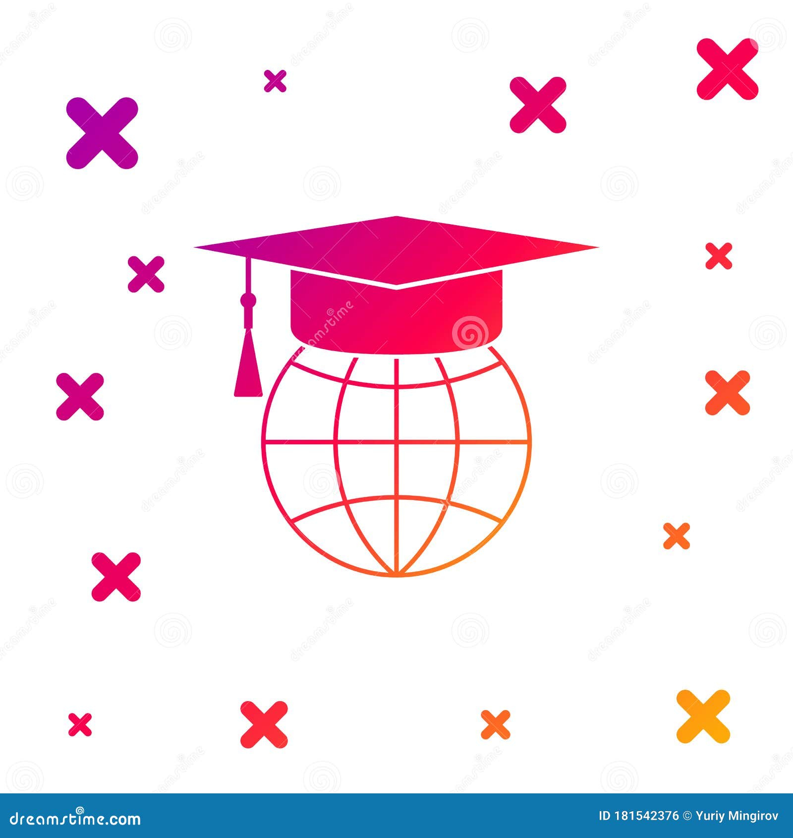 Color Graduation Cap On Globe Icon Isolated On White Background. World ...