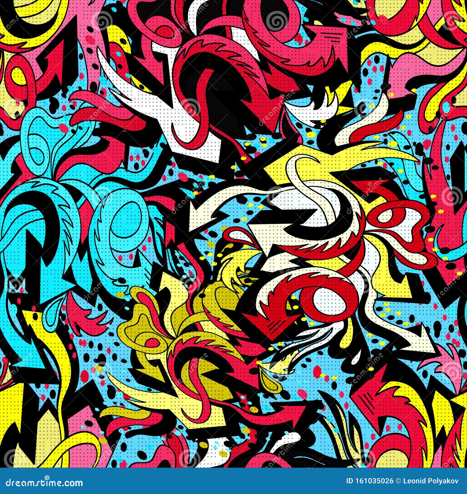 Color Graffiti Lines on a Blue Background Seamless Pattern Illustration ...