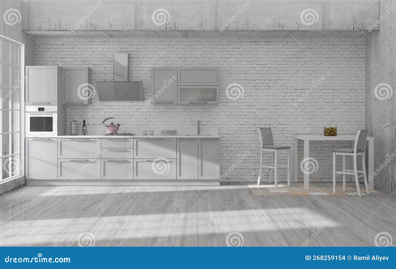 Kitchen Interior Color Grid 3D Rendering Stock Illustration ...