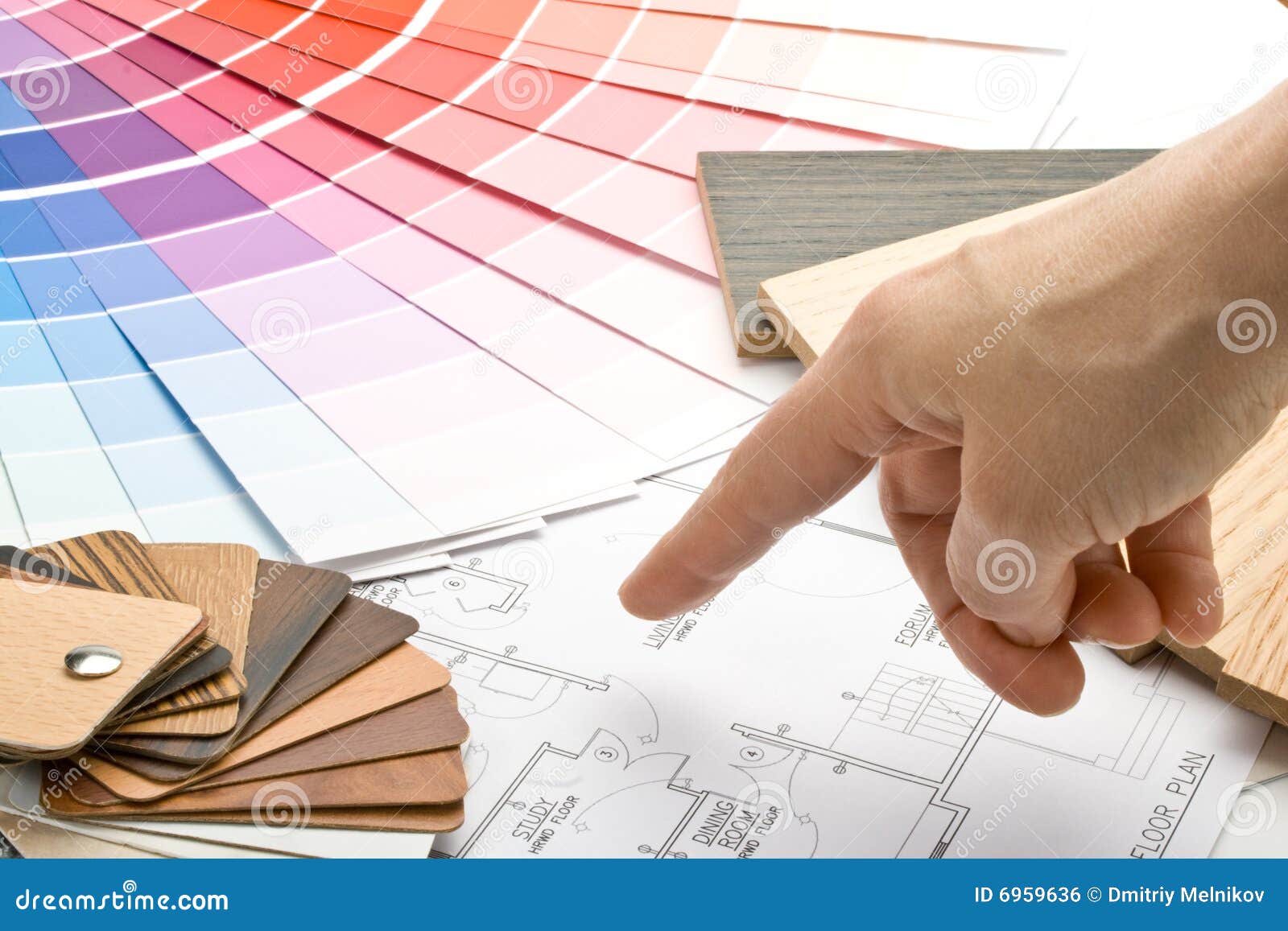 Color Guide, Material Samples and Blueprint Stock Photo - Image of ...