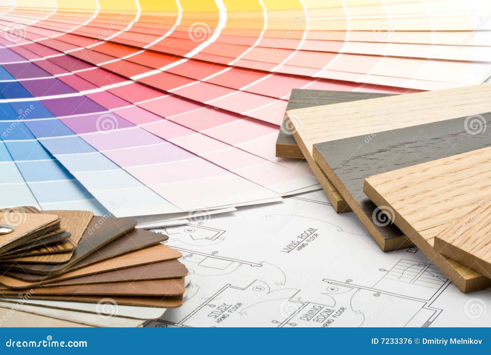Color Guide, Material Samples and Blueprint Stock Photo - Image of ...
