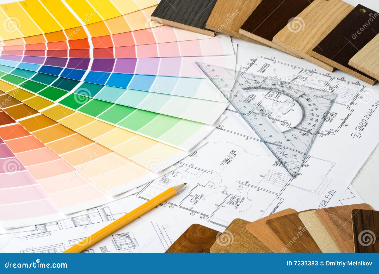 Color Guide, Material Samples and Blueprint Stock Image - Image of ...