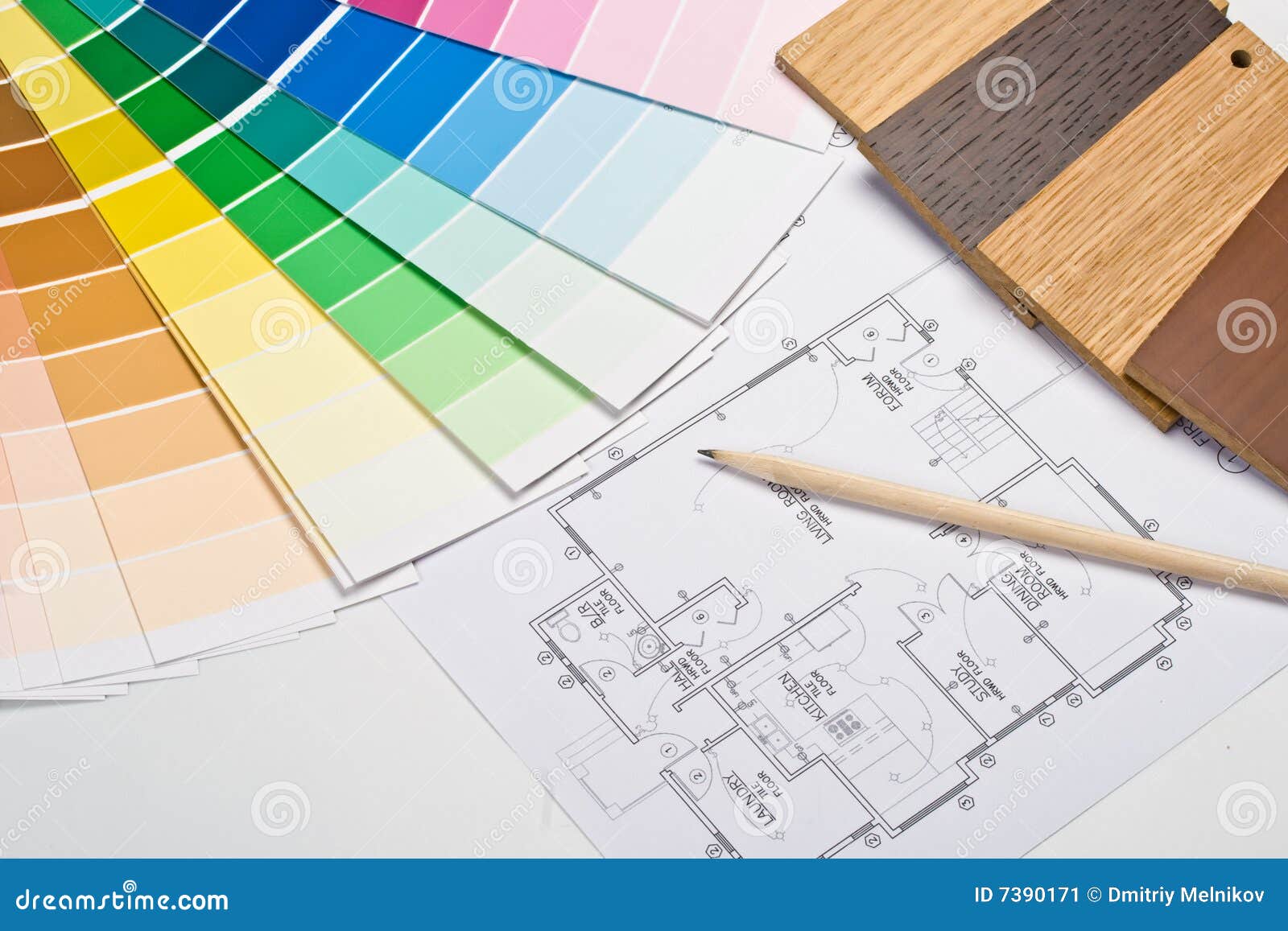Color Guide, Material Samples and Blueprint Stock Image - Image of ...