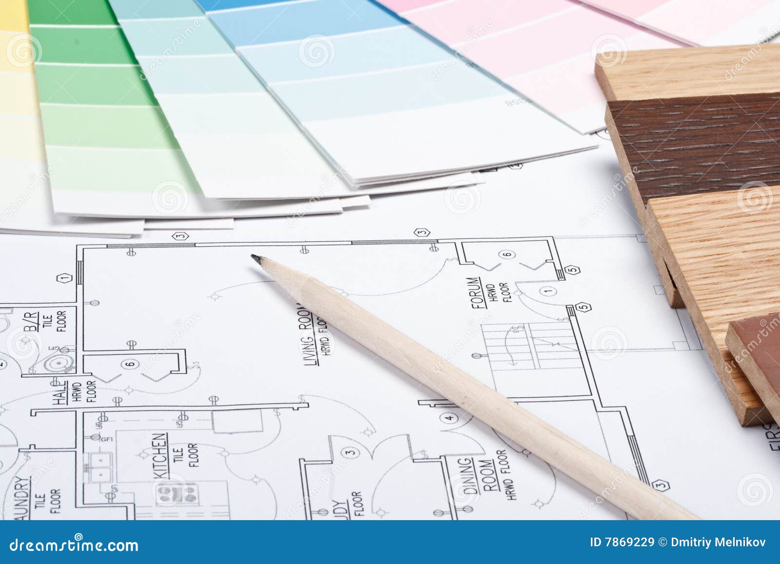 Color Guide, Material Samples and Blueprint Stock Image - Image of ...