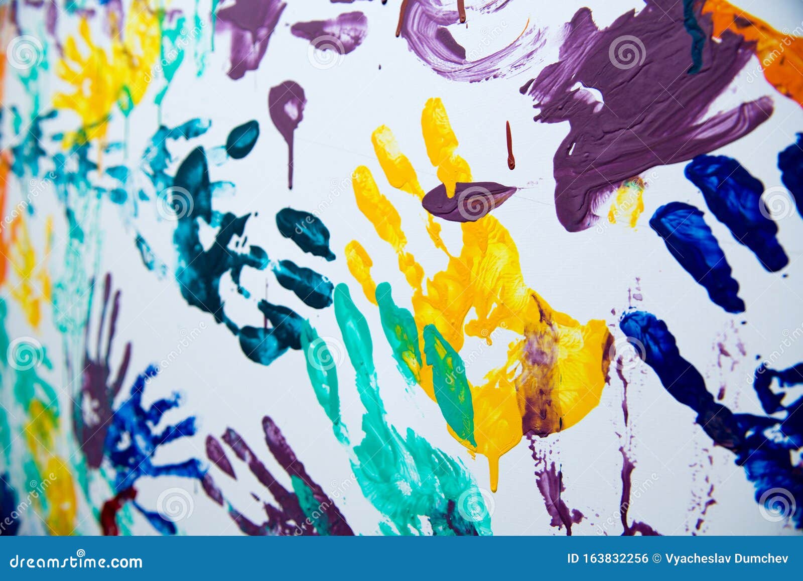 Color Handprints on the Wall Stock Photo - Image of creativity, child ...
