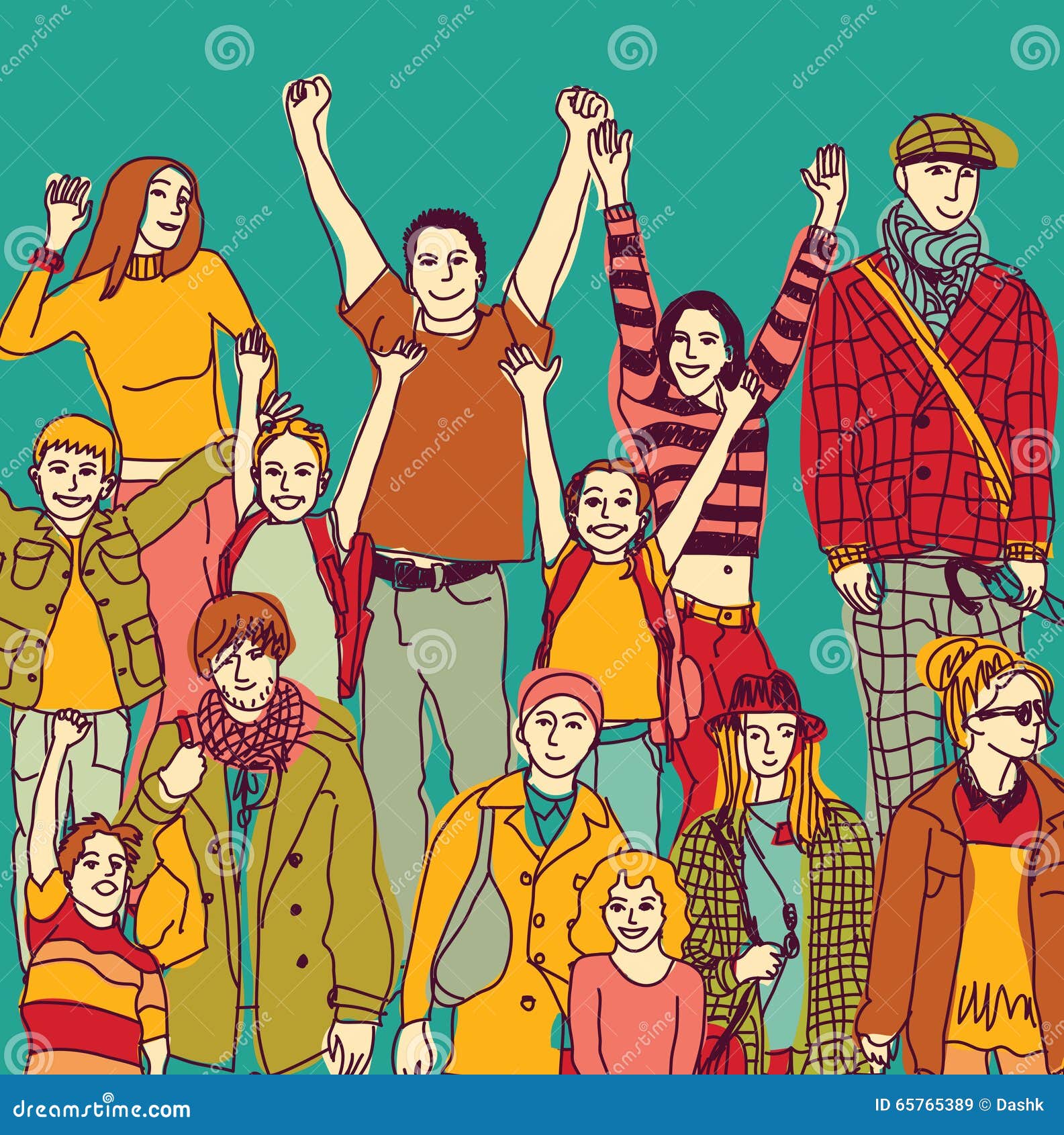 Color Happy Parents with Kids Group and Sky. Stock Vector ...