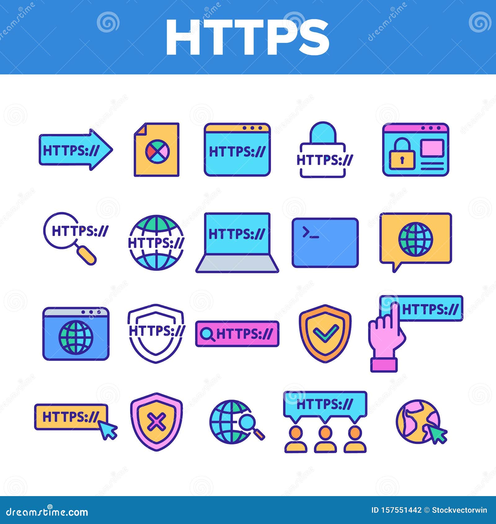 Color Https Elements Vector Sign Icons Set Stock Vector - Illustration of browsing, contour ...