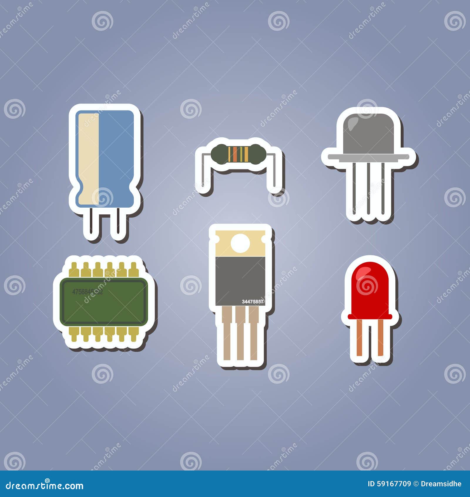 Color Icon Set with Electronic Components Stock Vector - Illustration ...