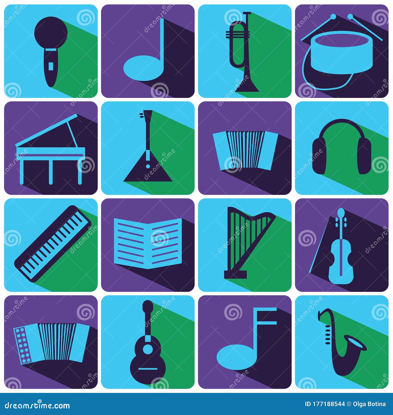 Music icon set with shadow stock vector. Illustration of drum - 177188544