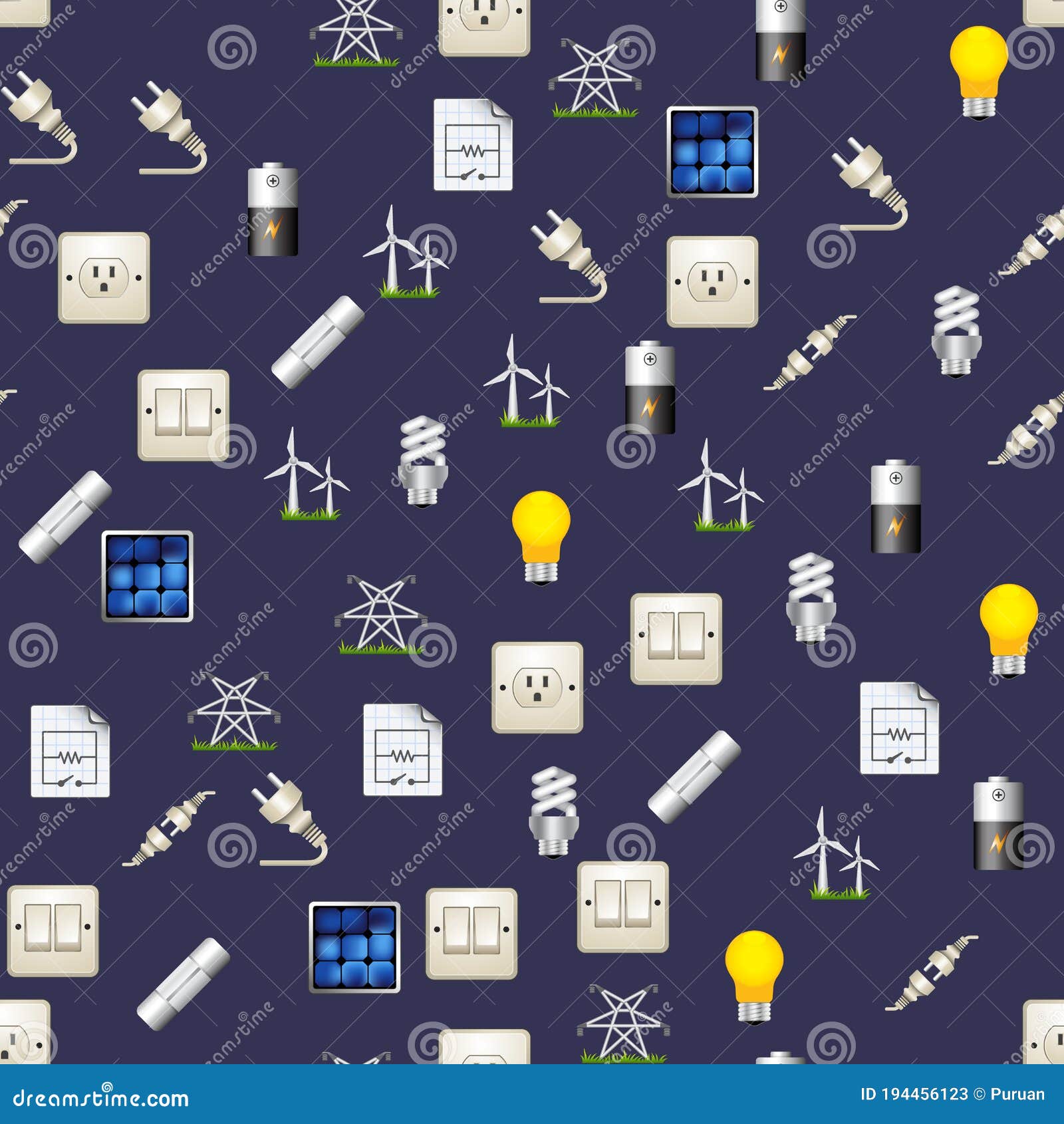 Color Icons - Electricity Seamless Pattern. Stock Vector - Illustration ...