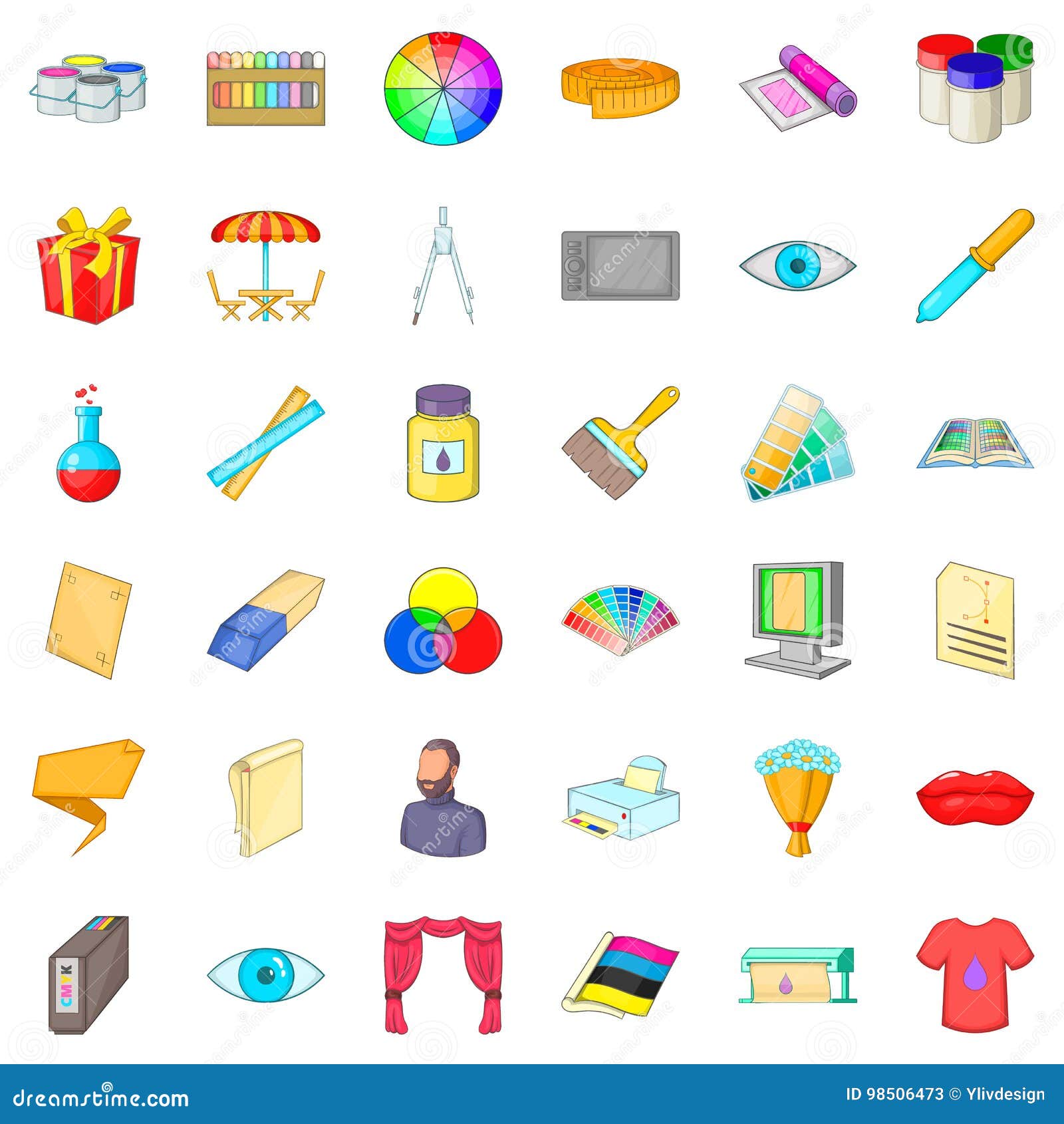 Color Icons Set, Cartoon Style Stock Vector - Illustration of cmyk ...