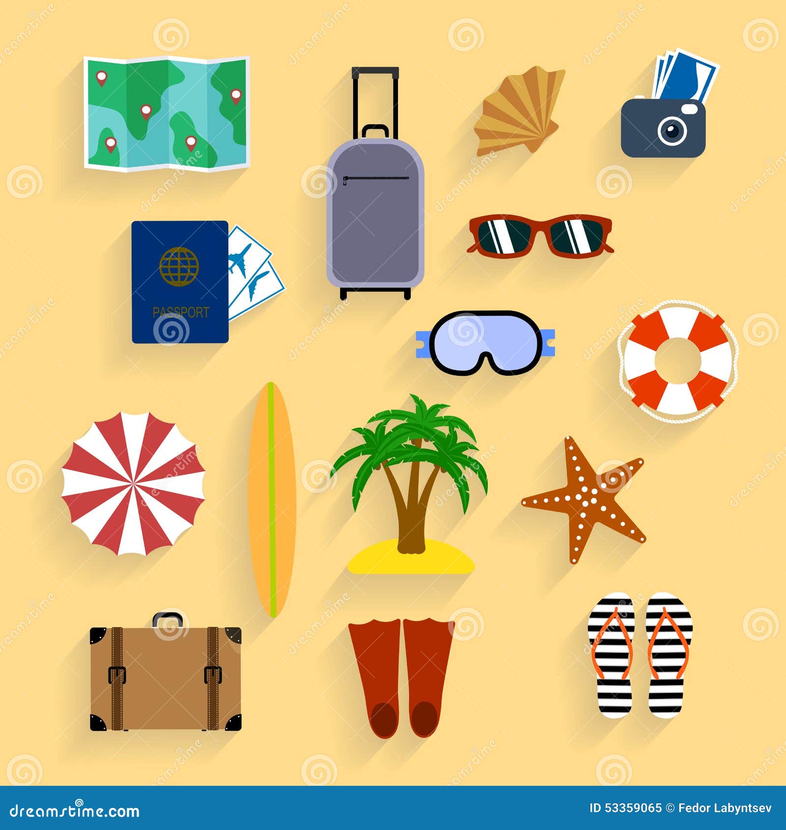 Color Icons for Summer Vacation, Tourism. Stock Illustration ...