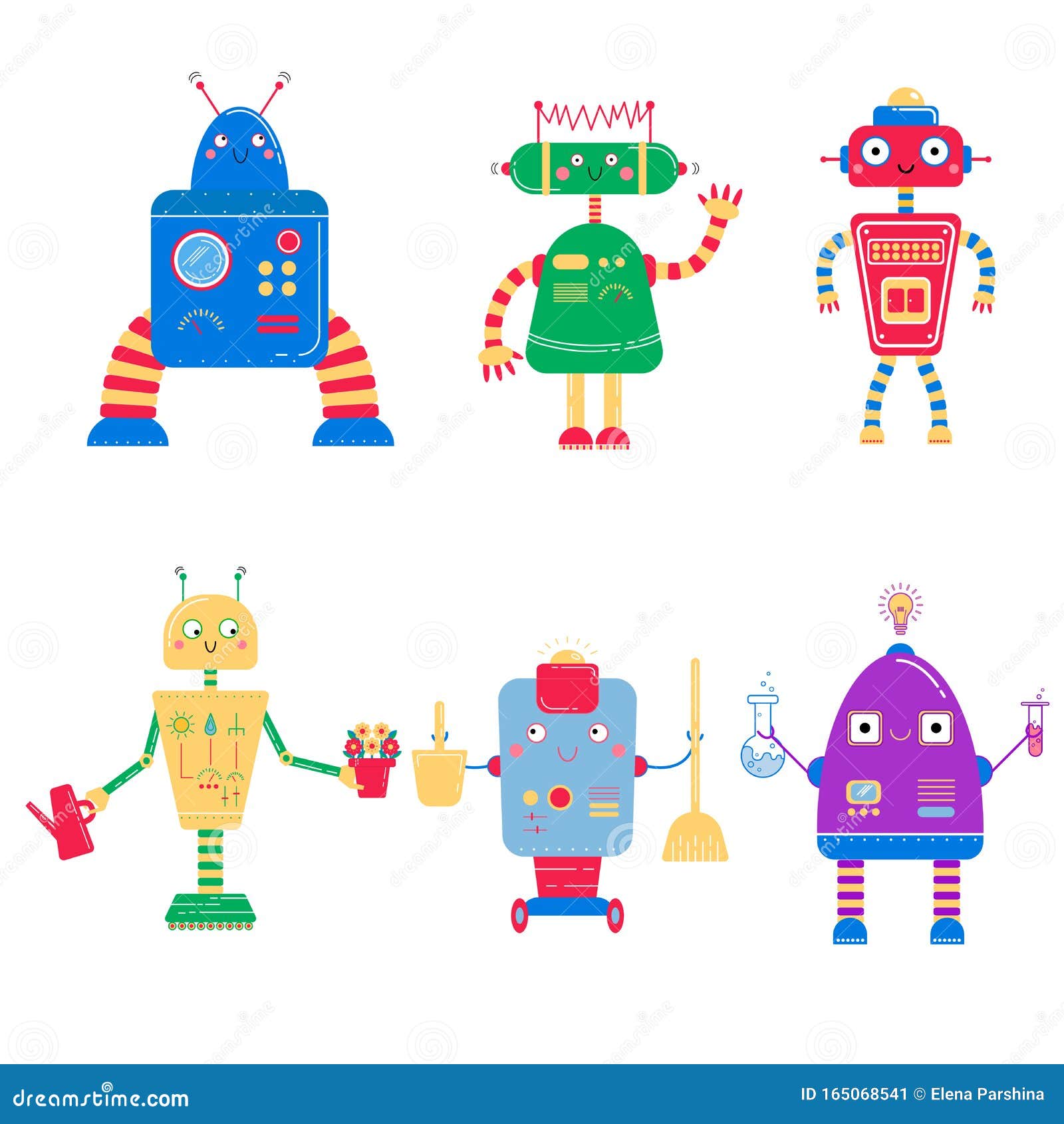 Color Image of Cute Cartoon Robots. Vector Set for Kids Stock Vector ...