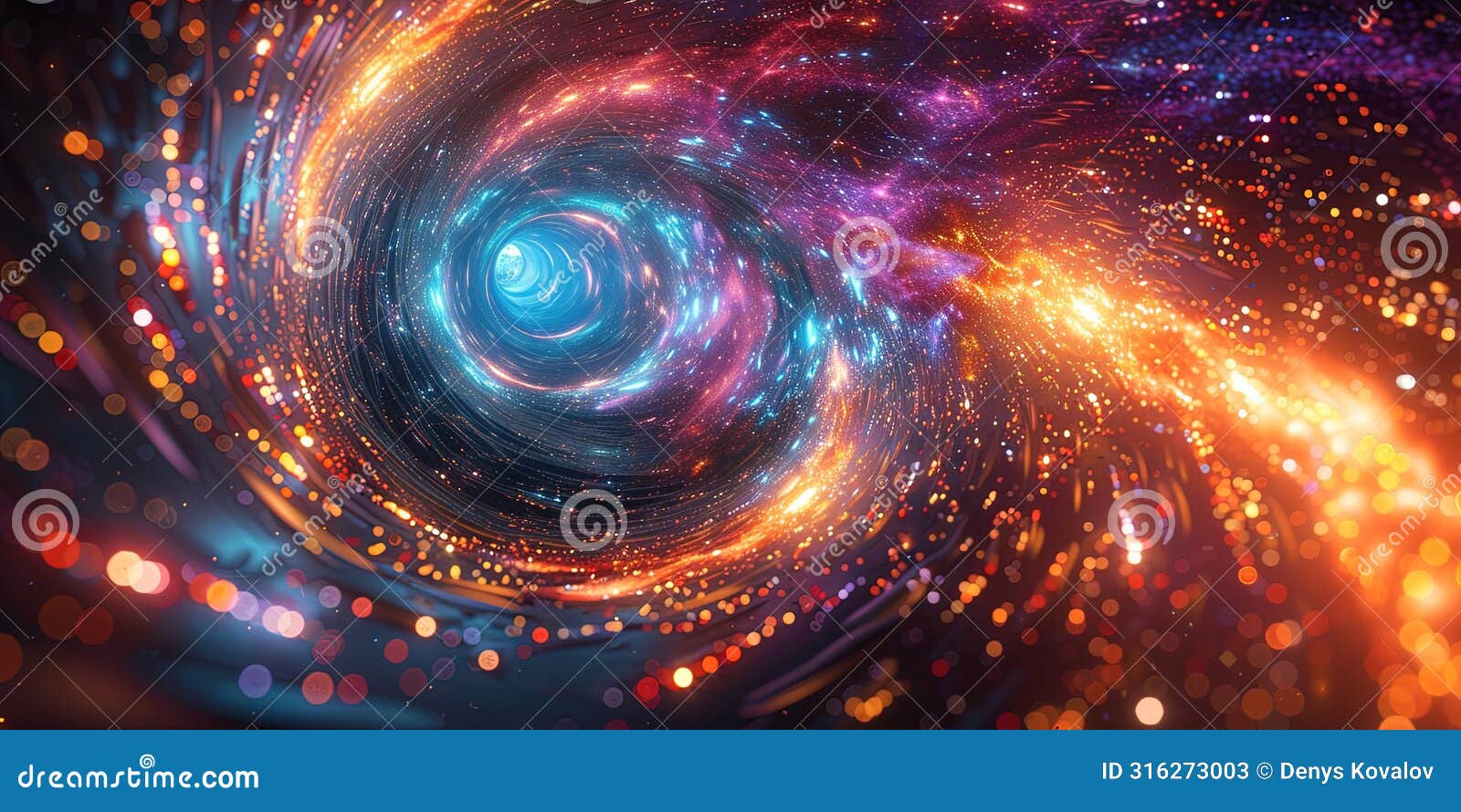 Color Image of a Warp Tunnel in Deep Space. Matter Particles Spin in ...