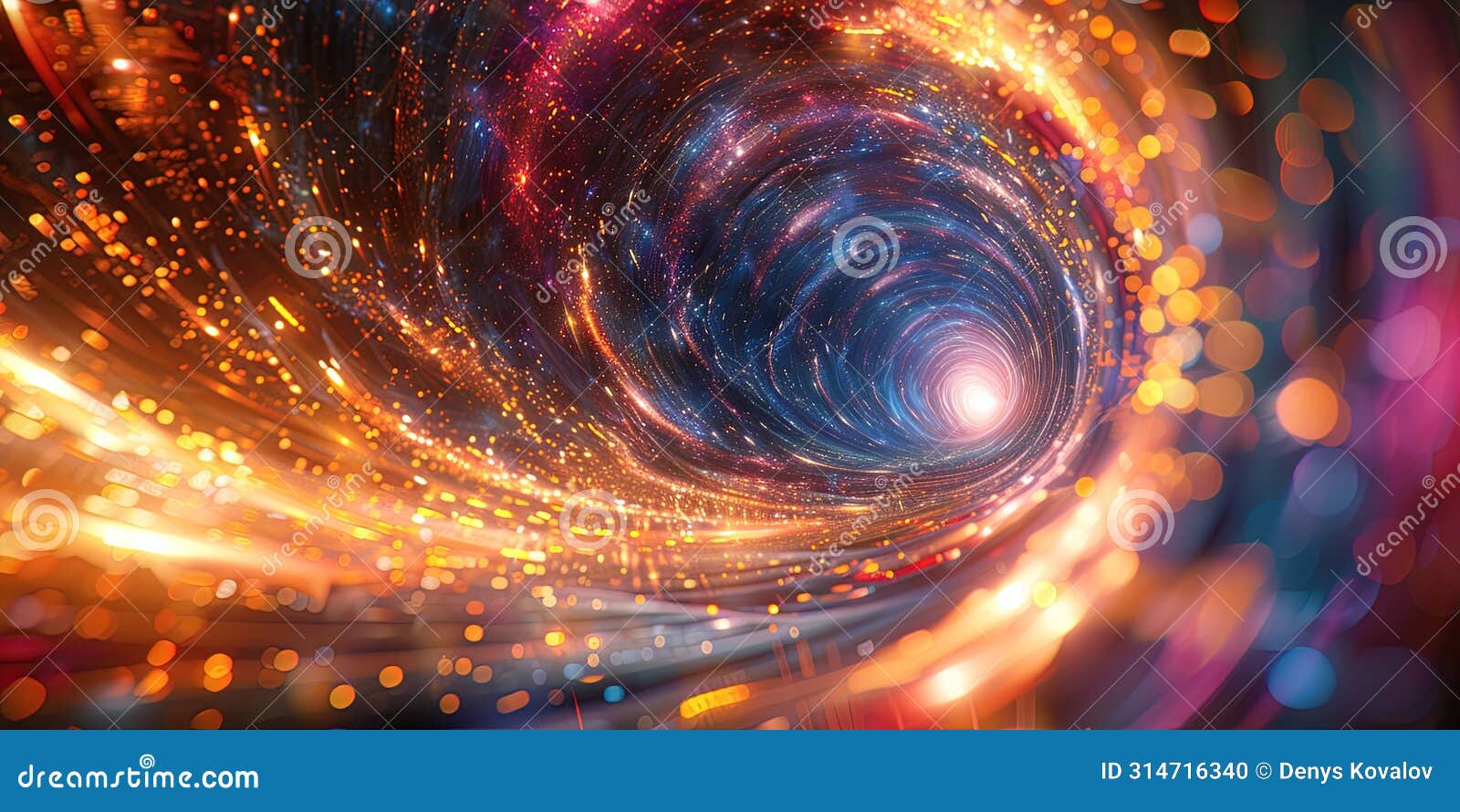 Color Image of a Warp Tunnel in Deep Space. Matter Particles Spin in ...