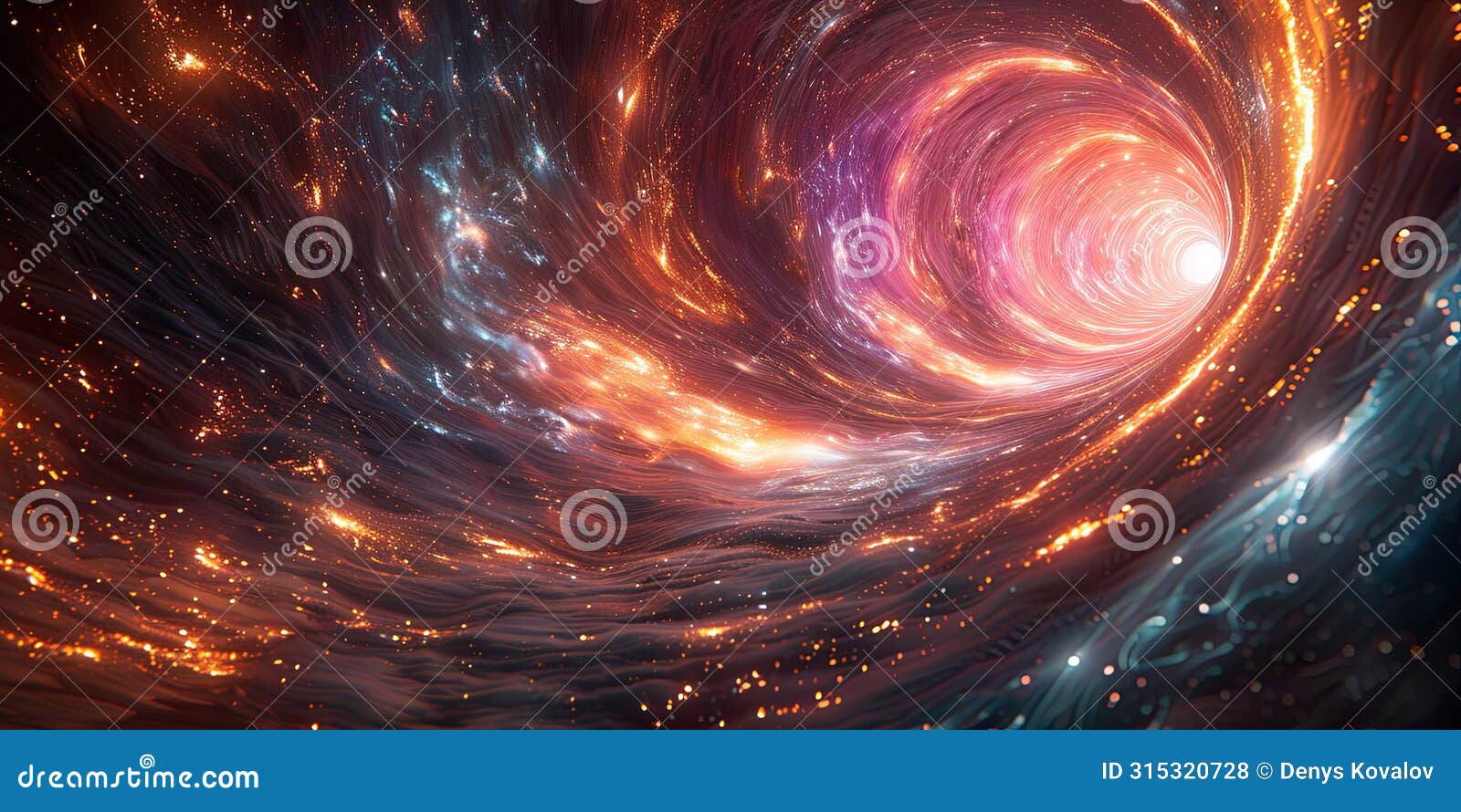 Color Image of a Warp Tunnel in Deep Space. Matter Particles Spin in ...