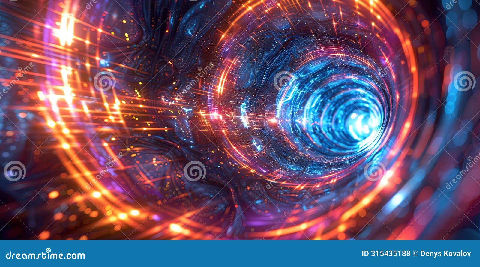 Color Image of a Warp Tunnel in Deep Space. Matter Particles Spin in ...