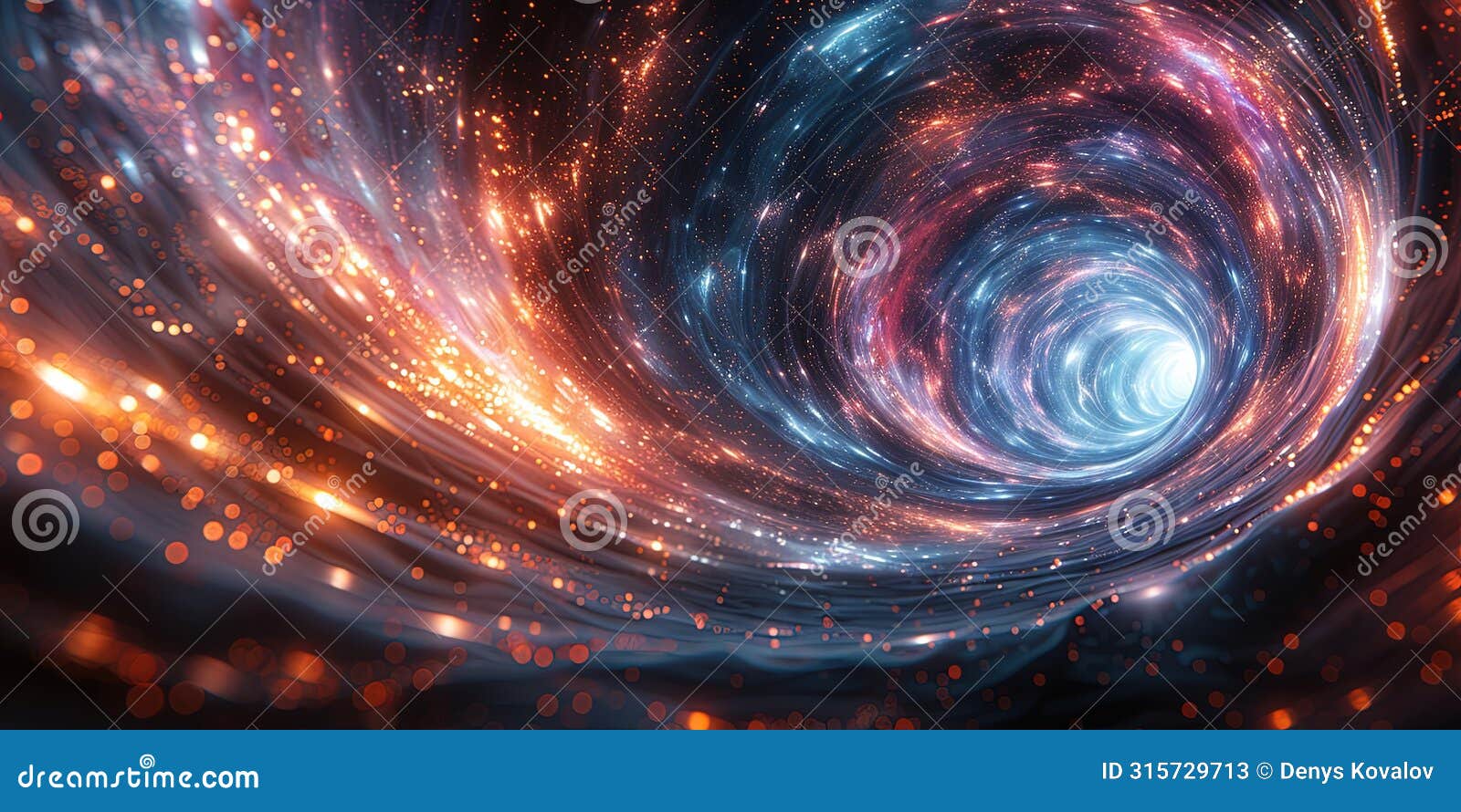 Color Image of a Warp Tunnel in Deep Space. Matter Particles Spin in ...