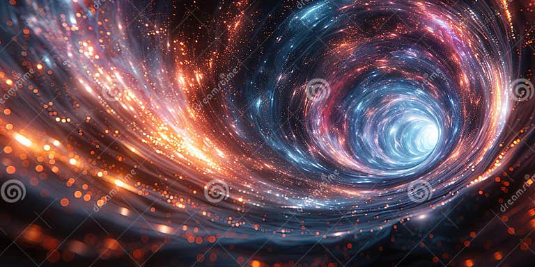 Color Image of a Warp Tunnel in Deep Space. Matter Particles Spin in ...