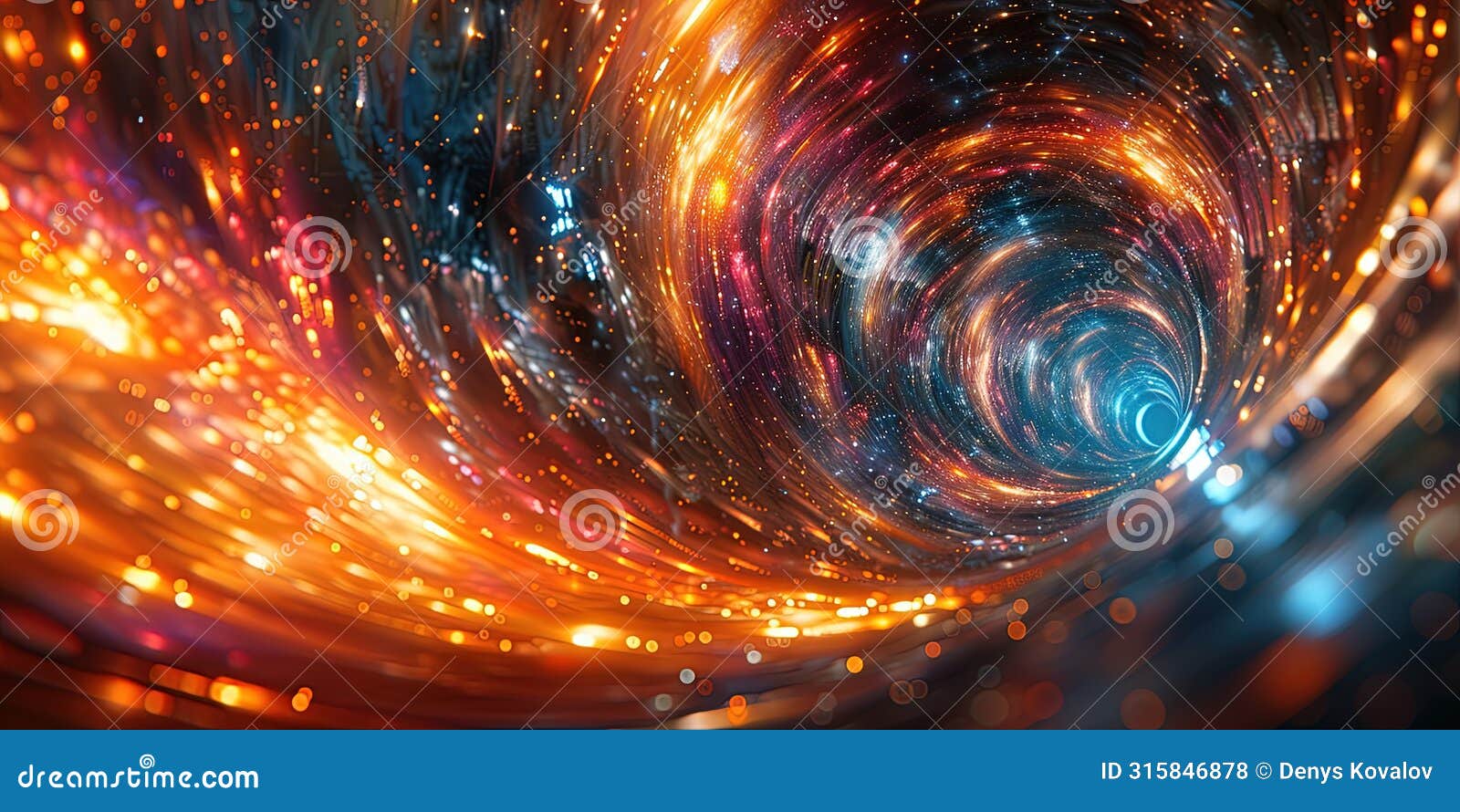Color Image of a Warp Tunnel in Deep Space. Matter Particles Spin in ...