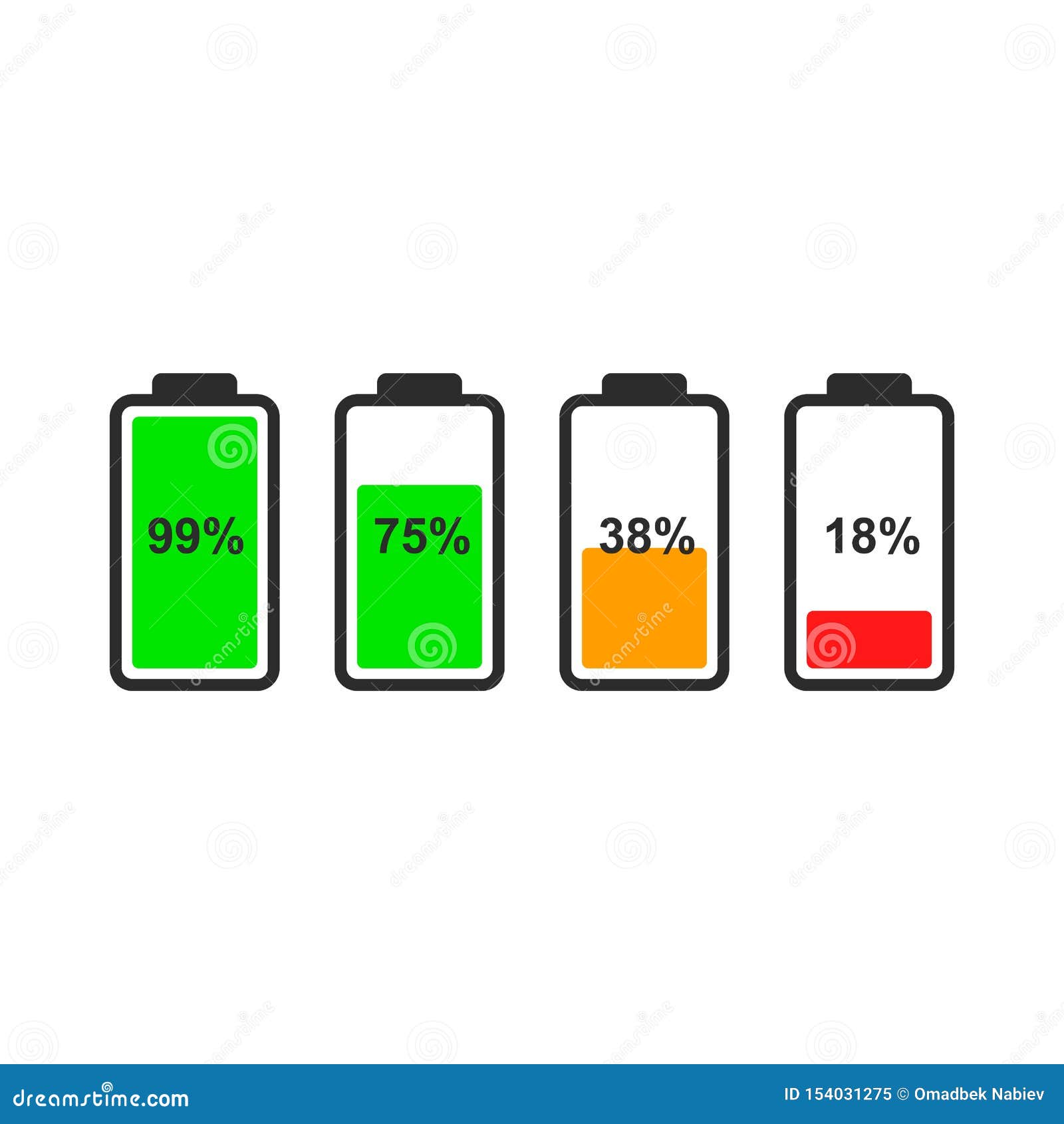 Set of Battery Level Indicator Icons. Stock Vector - Illustration of ...