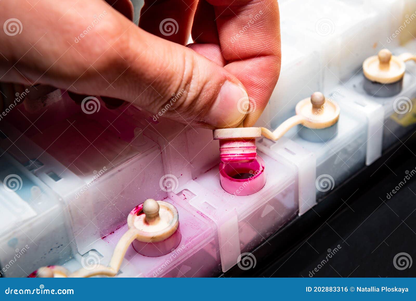 Cartridges For Inkjet Printer With CMYK Paint Drops Stock Photography ...