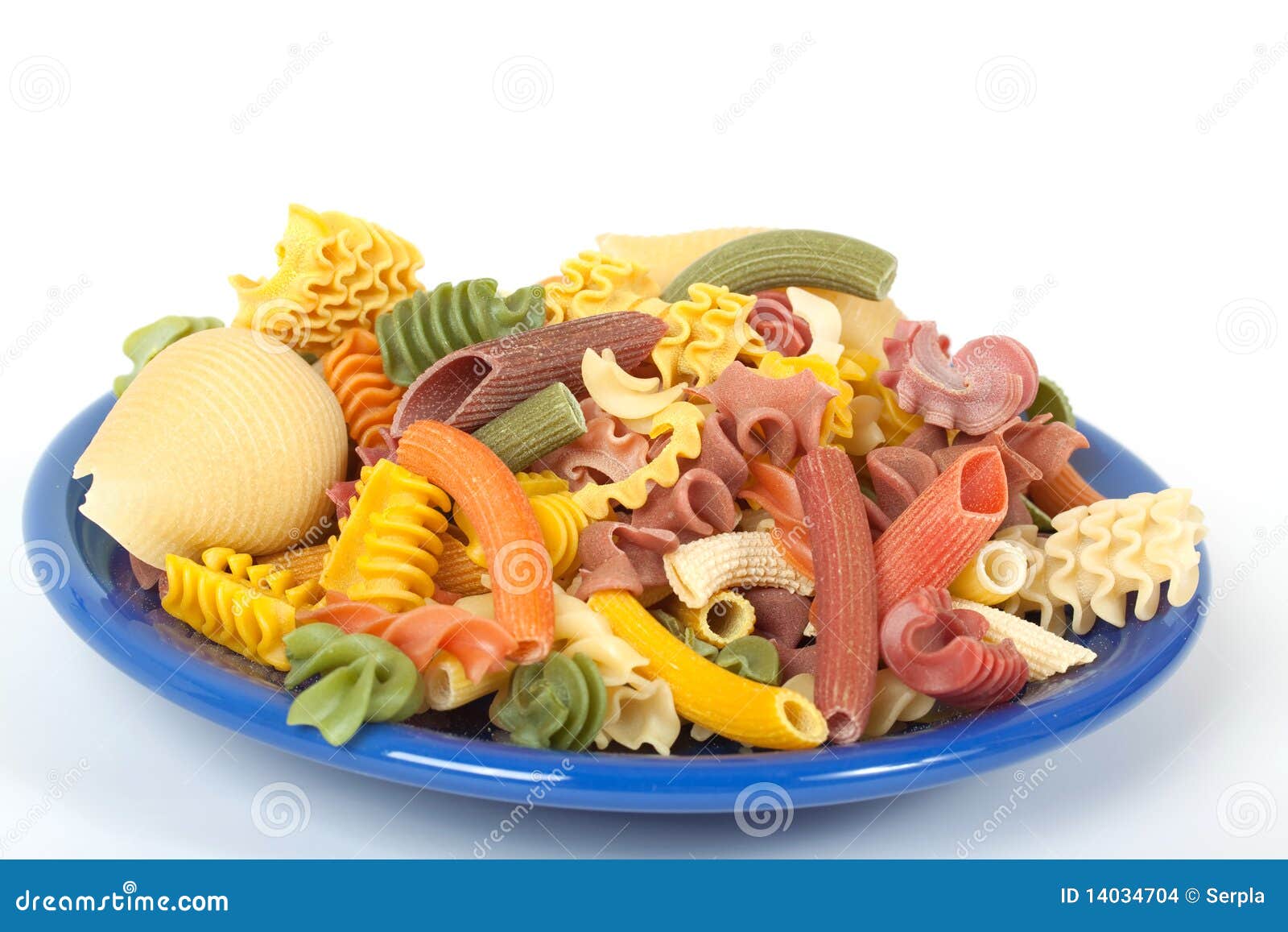 Color Italien Pasta on Blue Plate Stock Photo - Image of objects ...