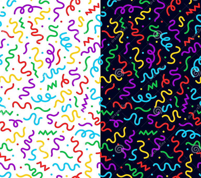 Color Kids Squiggle Line Pattern, Doodle Scribbles Stock Illustration ...