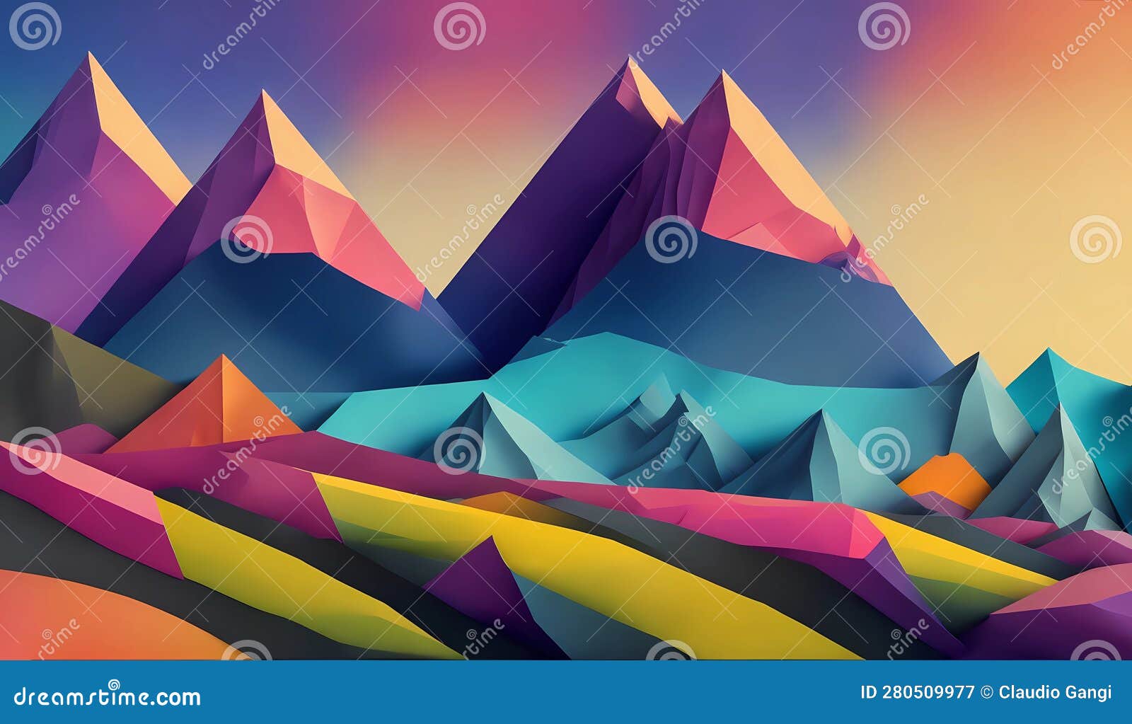Color Landscape with Mountains and Plains Minimalistic Stock ...
