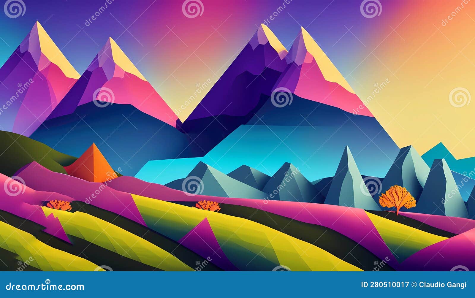 Color Landscape with Mountains and Plains Minimalistic Stock ...