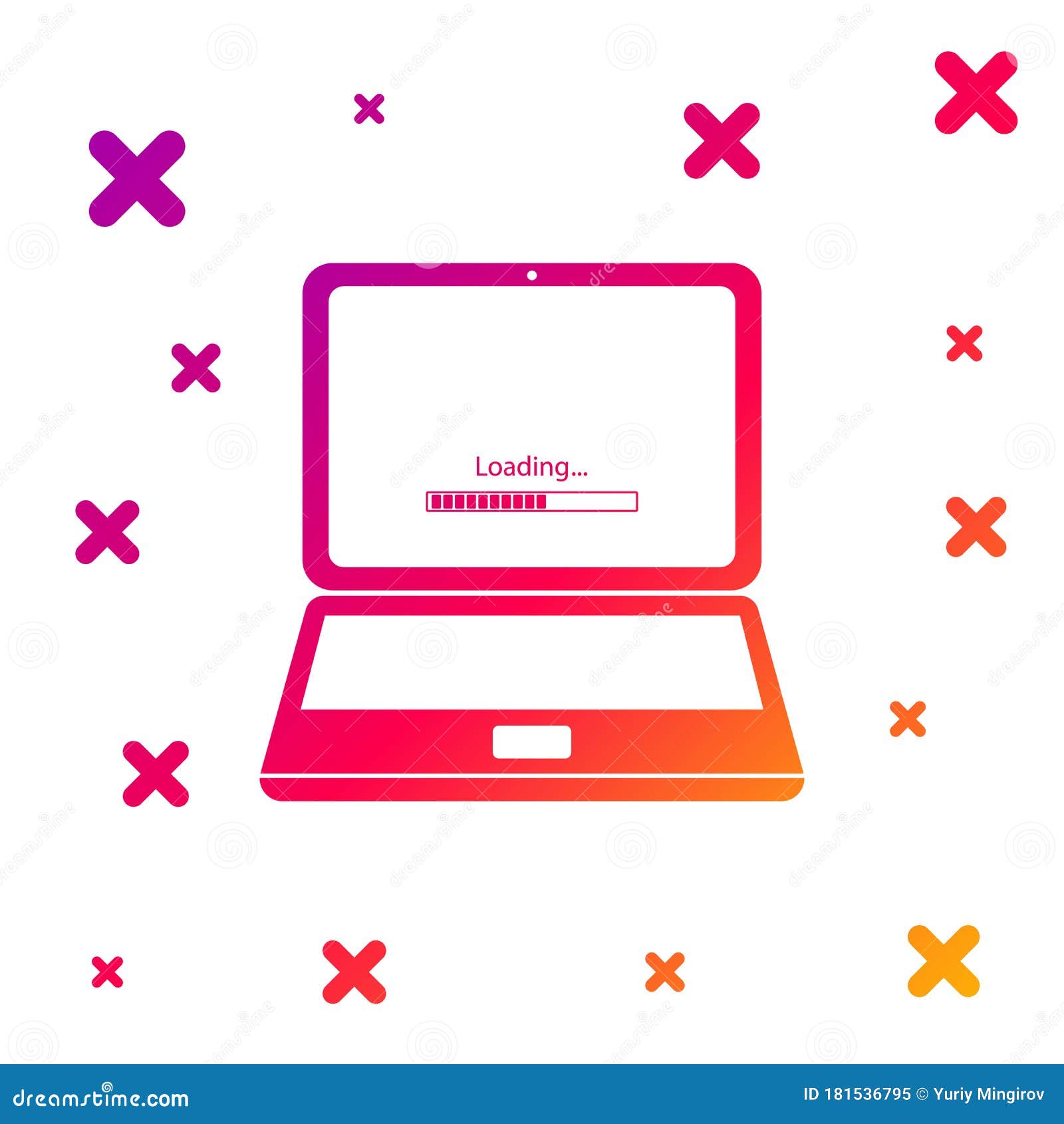 Color Laptop Update Process with Loading Bar Icon Isolated on White ...