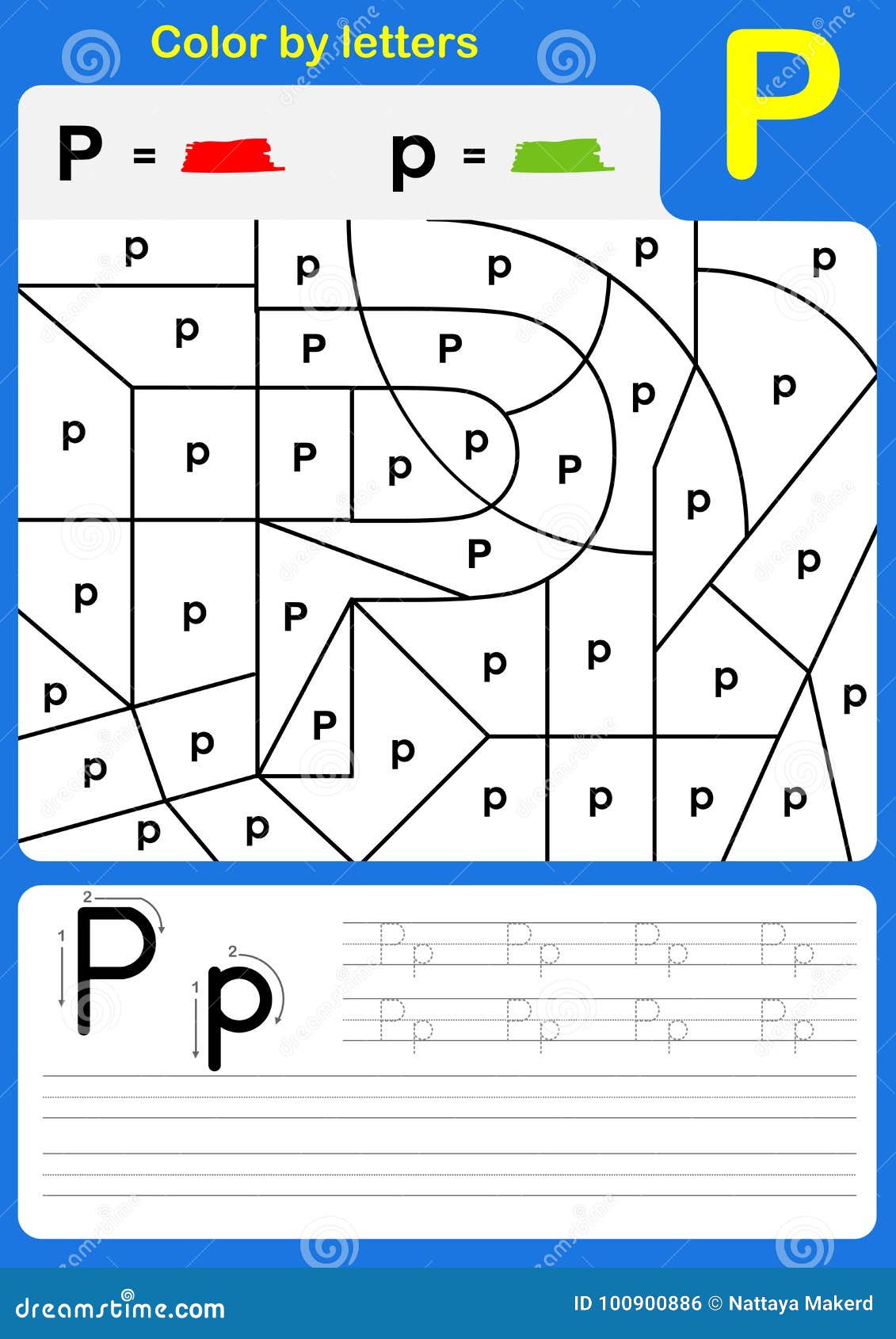 Color by Letter Alphabet Worksheet - Color and Writing Stock Vector ...