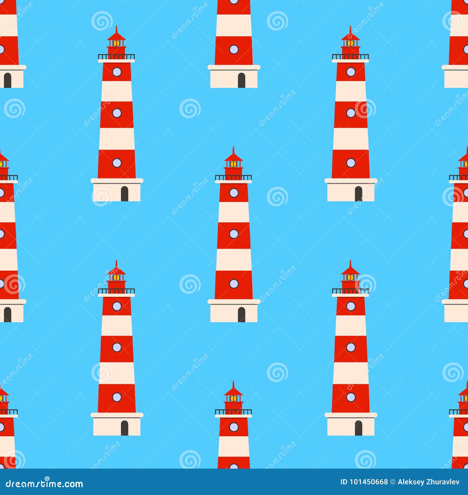 Color Lighthouse Seamless Background Pattern Isolated on Blue ...