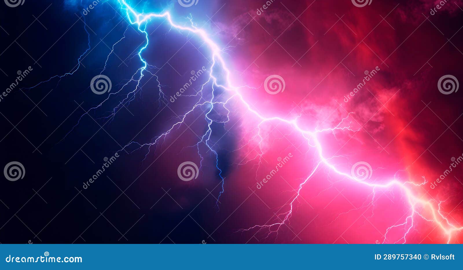 Color Lightning in the Night Sky, Realistic Design Illustration ...