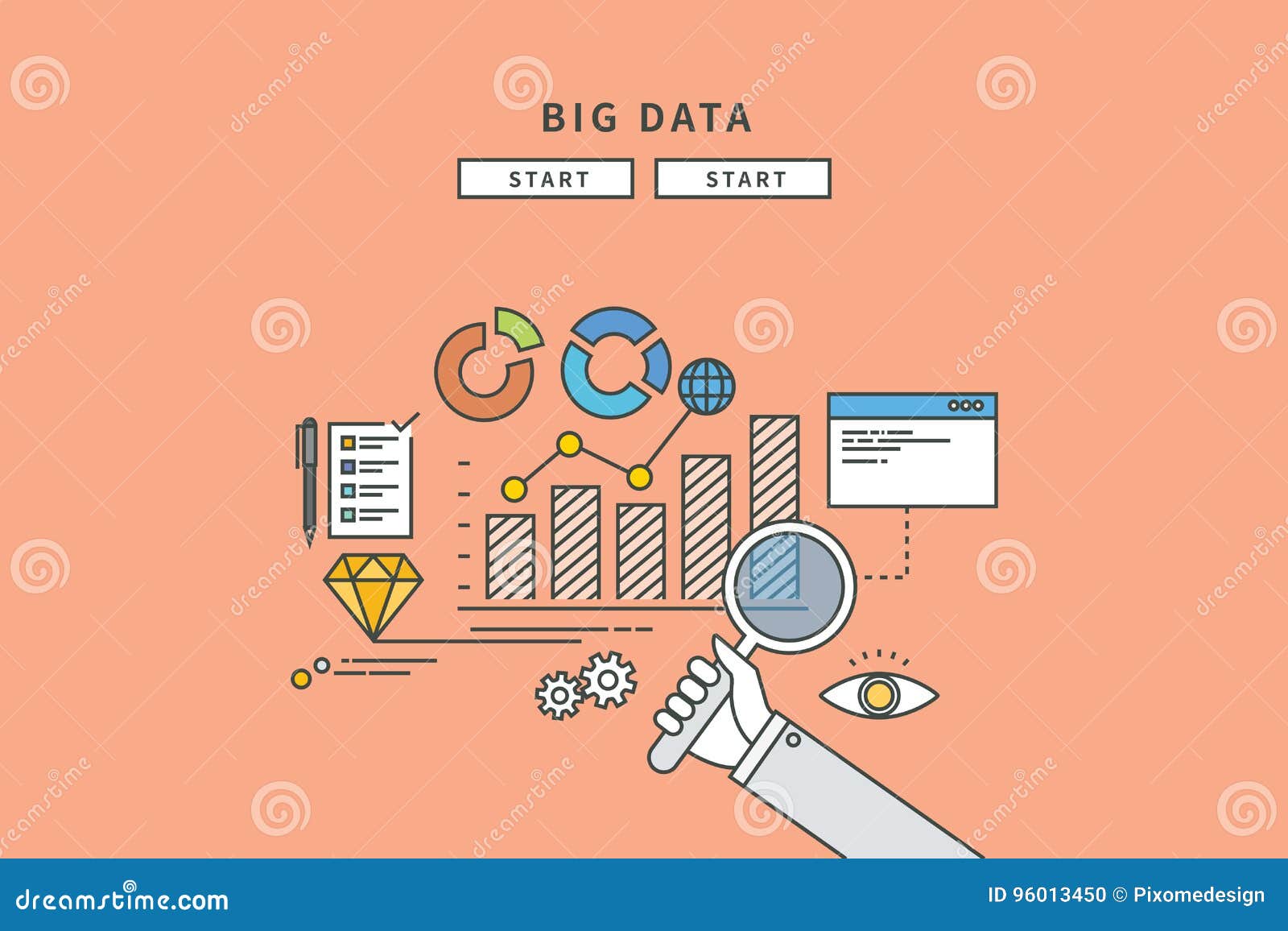 Color Line Flat Design of Big Data, Modern Illustration Stock ...