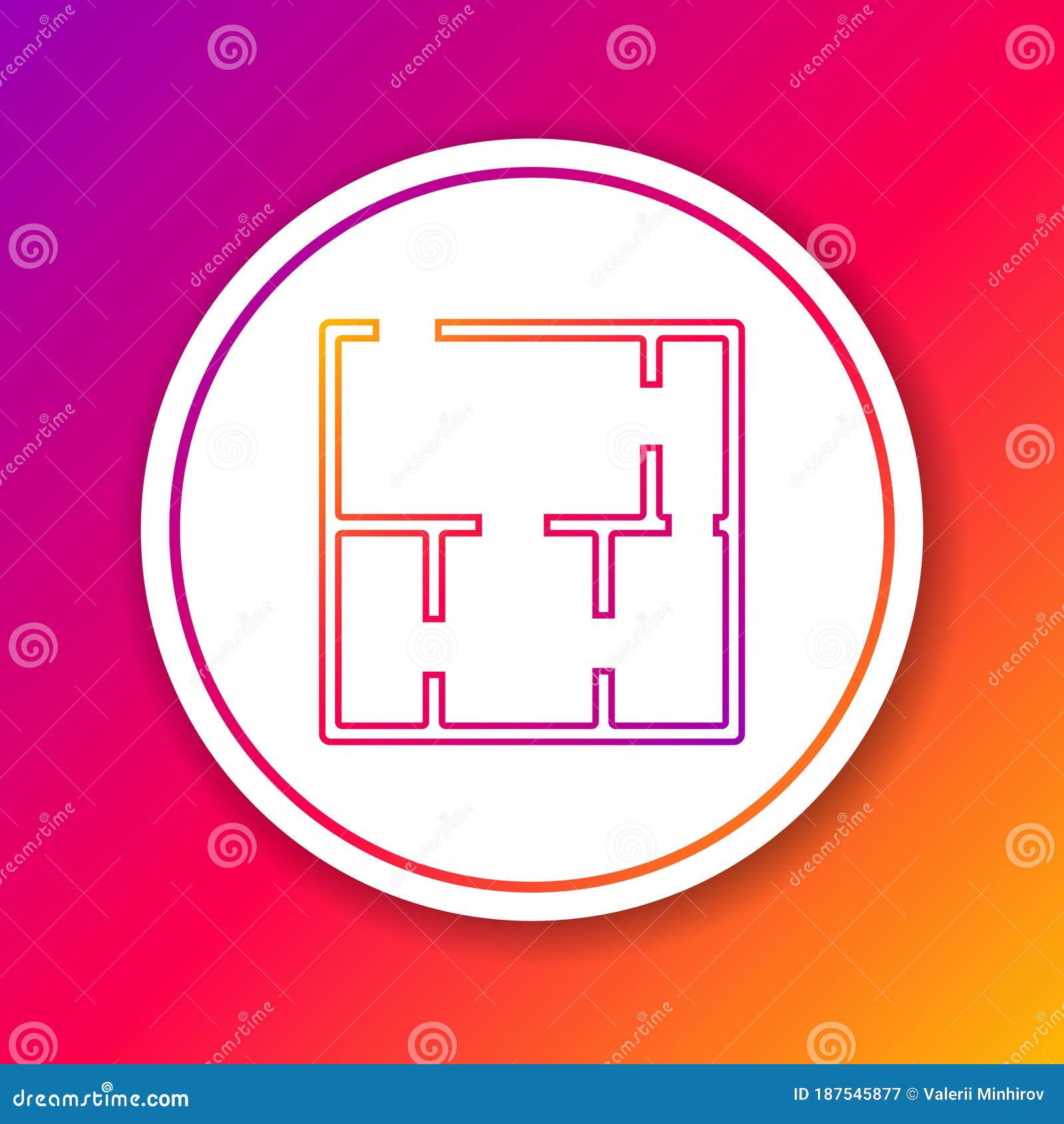 Color Line House Plan Icon Isolated on Color Background. Circle White ...